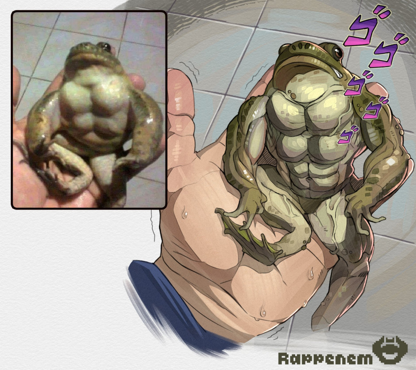 Safebooru - 1boy abs commentary frog highres menacing (jojo) motion lines original photo ...