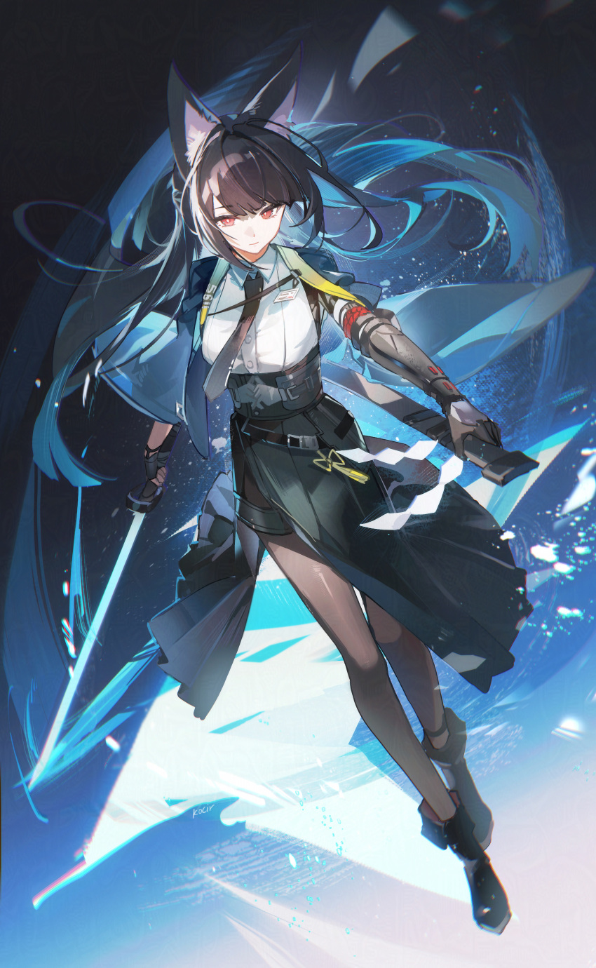 Safebooru - 1girl absurdres animal ear fluff animal ears ankle boots aqua jacket arm out of ...