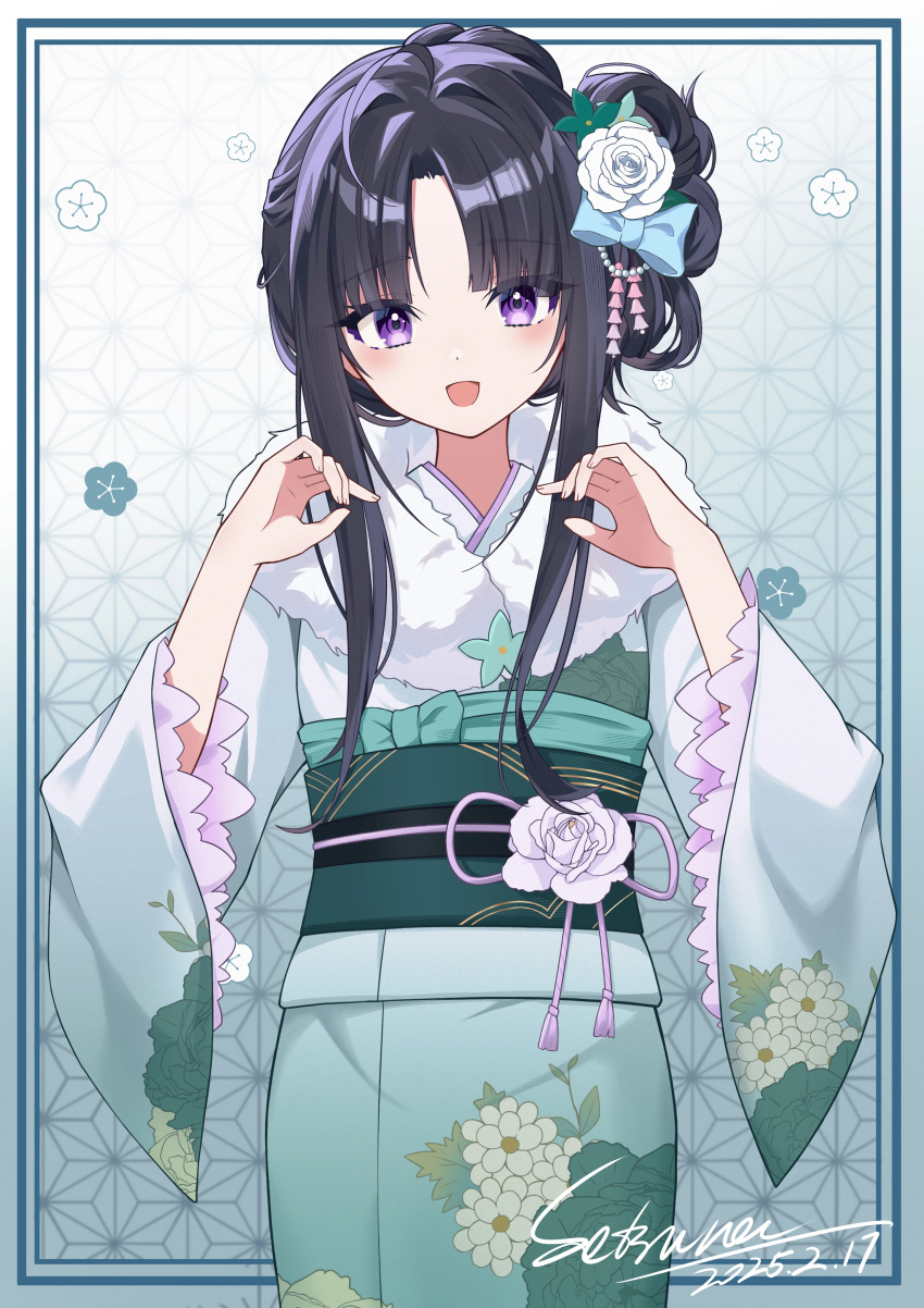 Safebooru - 1girl absurdres asa no ha (pattern) awa subaru black hair blush commentary dated ...