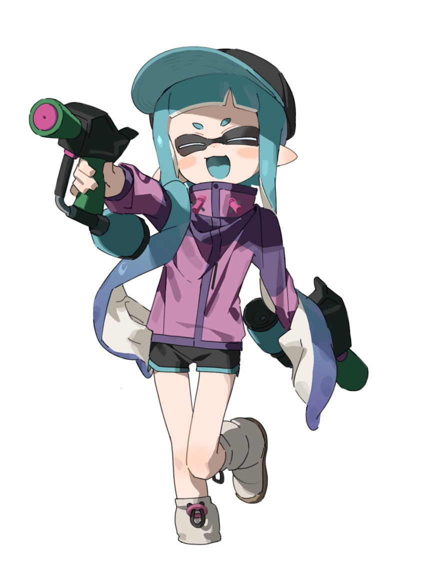 Safebooru - 1girl baseball cap black hat black shorts blue hair blue ...