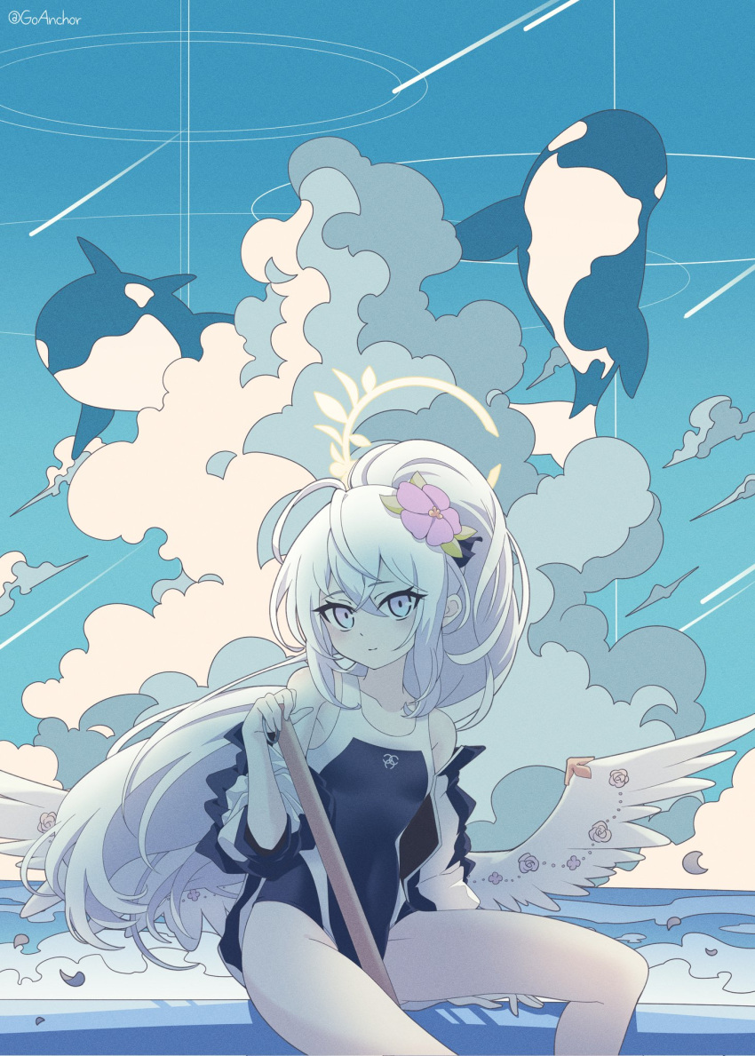 Safebooru - 1girl azusa (blue archive) blue archive blue jacket blue sky closed mouth clouds ...