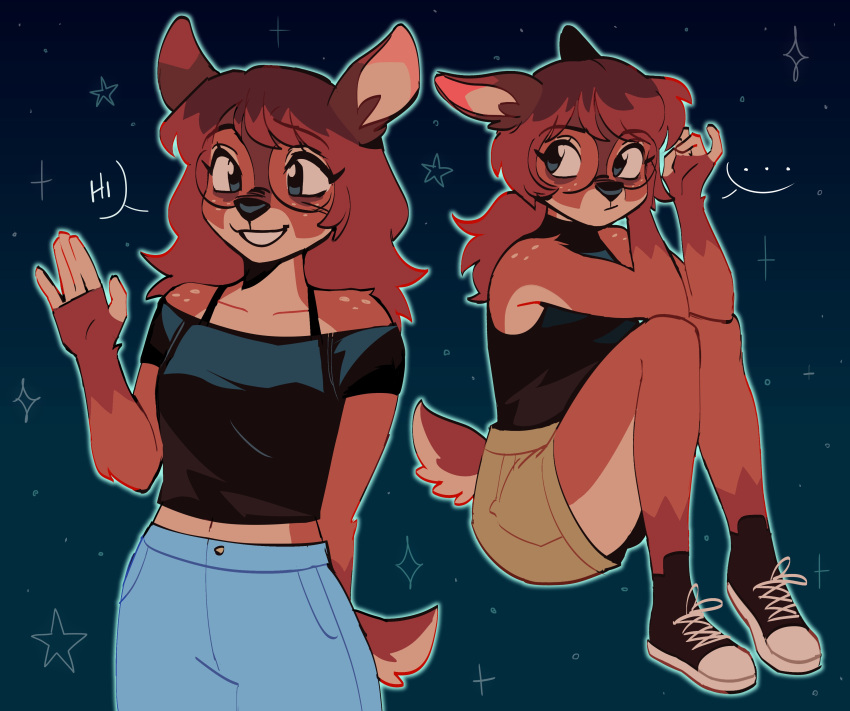 Safebooru - ... 1girl absurdres animal ears bare shoulders black-framed eyewear black shoes blue ...