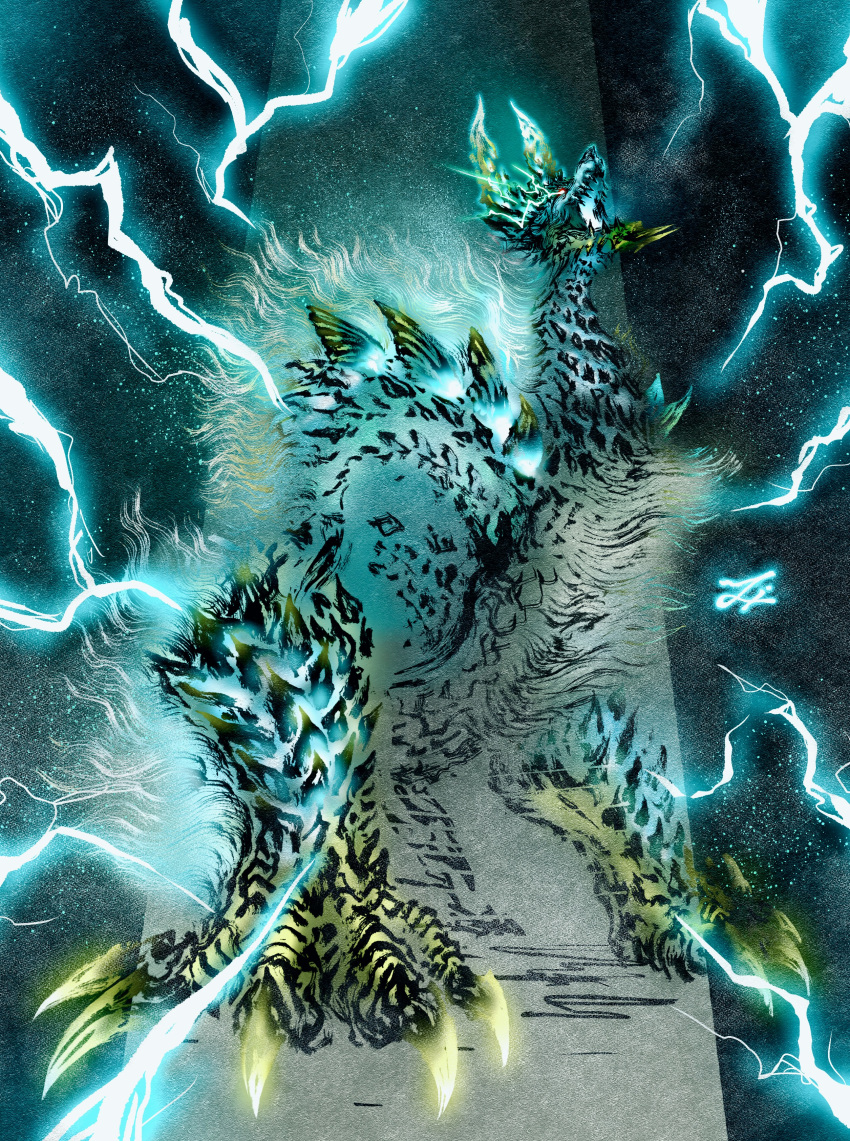 Safebooru - absurdres blue scales calligraphy brush (medium) chin spike ...