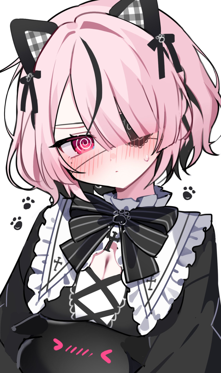 Safebooru - 1girl @ @ animal ear hairband animal ears black dress black nails black ribbon cat ...