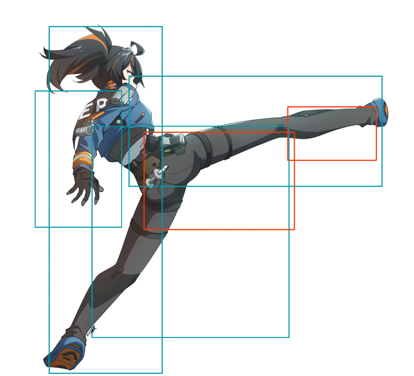 Safebooru - 1girl absurdres black hair black pants blue jacket character request commission ...