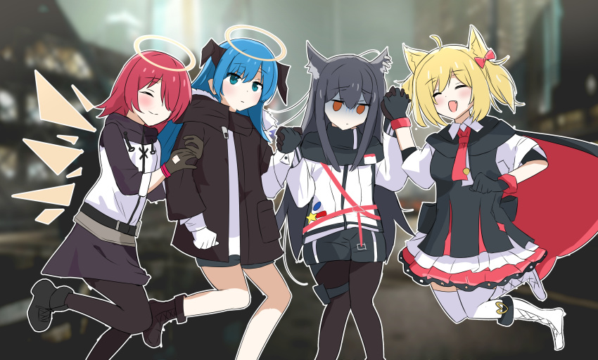 Safebooru - 4girls :d ^ ^ absurdres ahoge akabeko123 animal ears ankle boots aqua eyes arknights ...
