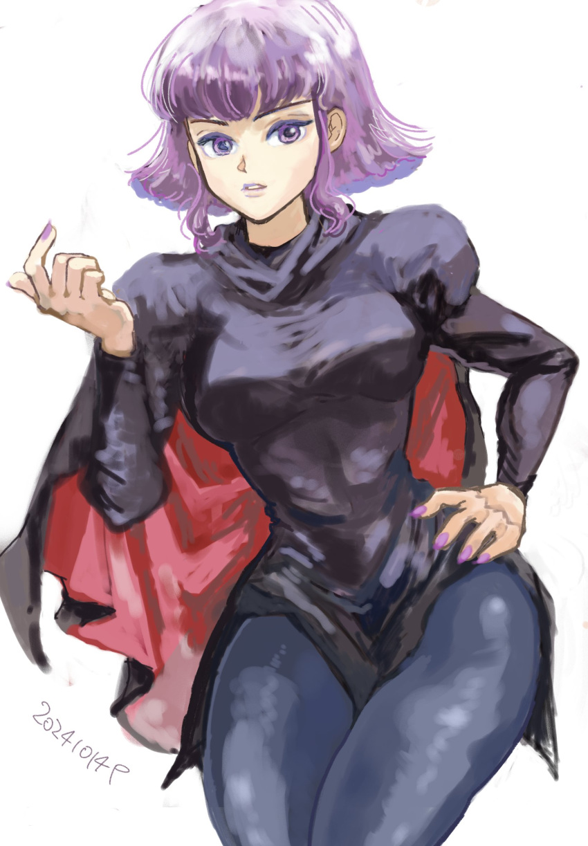 Safebooru - 1girl 2024 black pants capelet dated gundam haman karn highres long sleeves looking ...