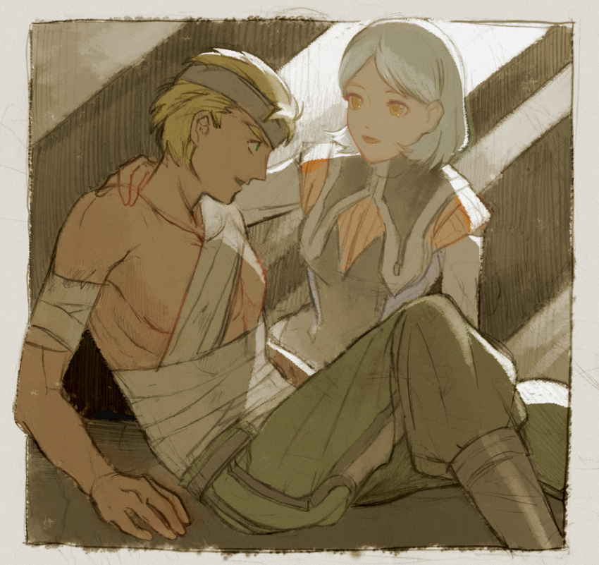 Safebooru - 1boy 1girl absurdres bandaged arm bandaged chest bandaged head bandages blonde hair ...