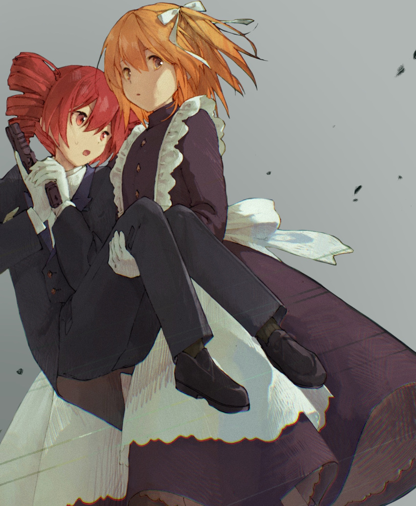 Safebooru - 2girls a.i. voice adachi rei alternate costume apron black dress black suit bow ...