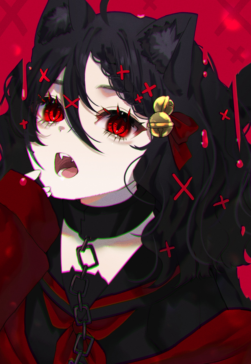 Safebooru - 1girl absurdres ahoge animal ears bell black hair chain collar hair bell hair ...