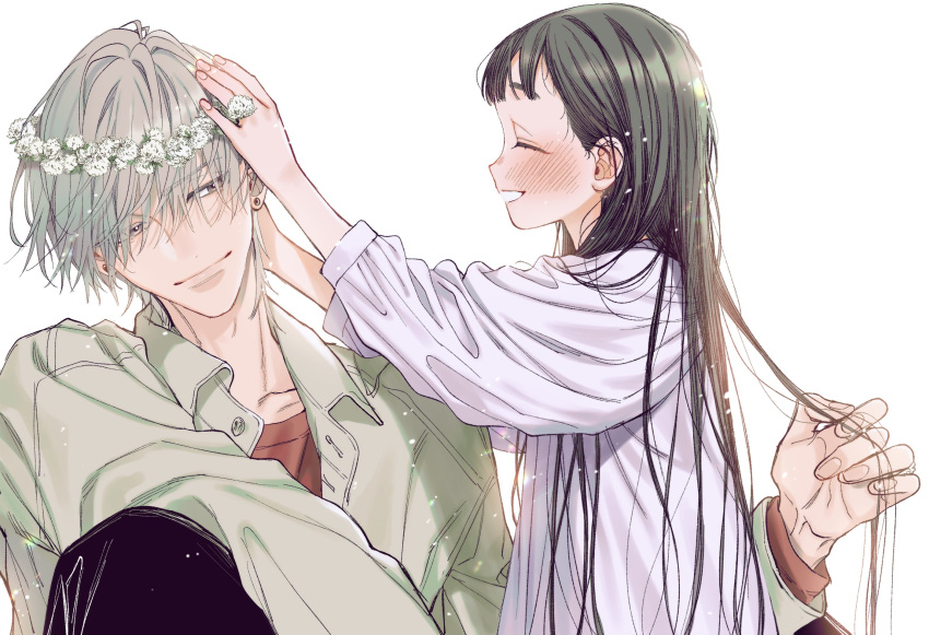 Safebooru - 1boy 1girl black hair blush brother and sister closed eyes ...