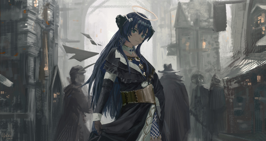 Safebooru - 1girl 4others absurdres ambience synesthesia aqua eyes arknights black dress black ...