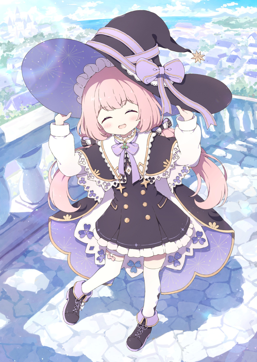 Safebooru - 1girl :d black cloak black dress black hat blush boots borrowed character brown ...