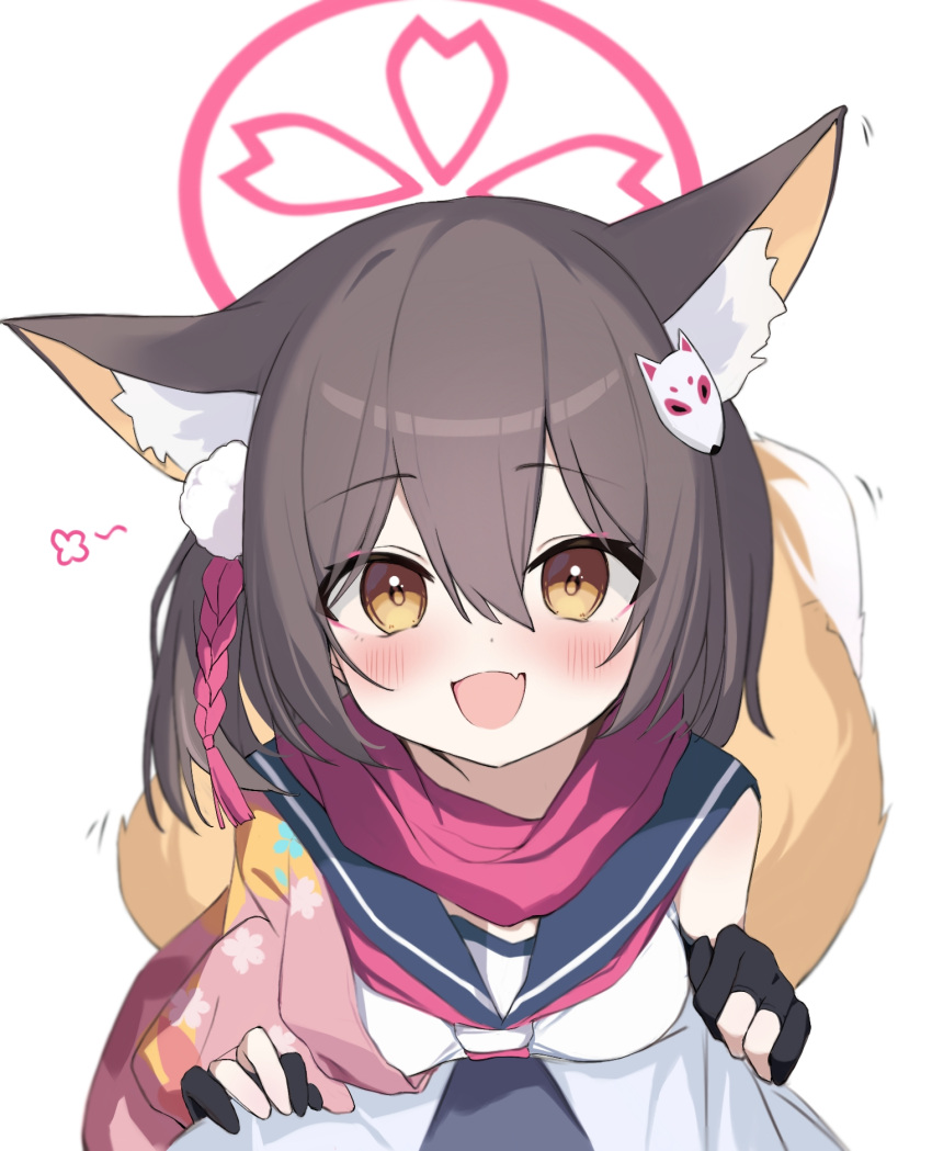 Safebooru - 1girl animal ear fluff animal ears blue archive brown hair fang fox ears fox girl ...