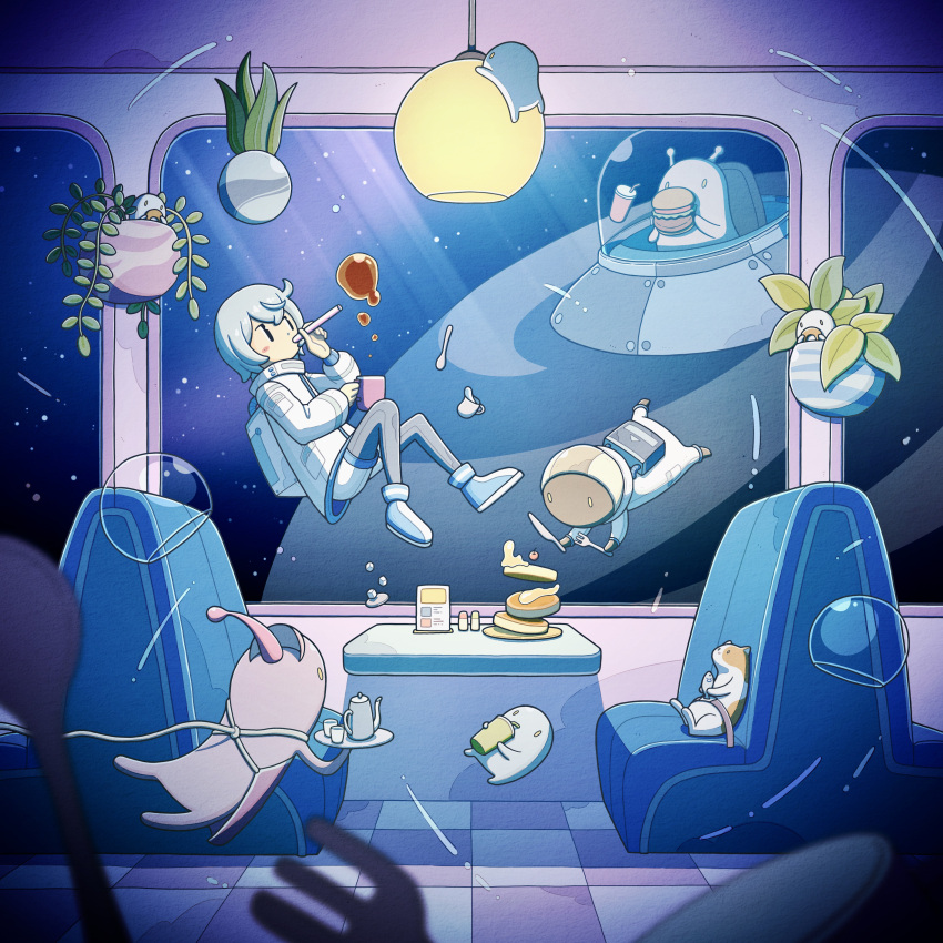 Safebooru - 1girl absurdres alien antennae apron astronaut boots burger ...