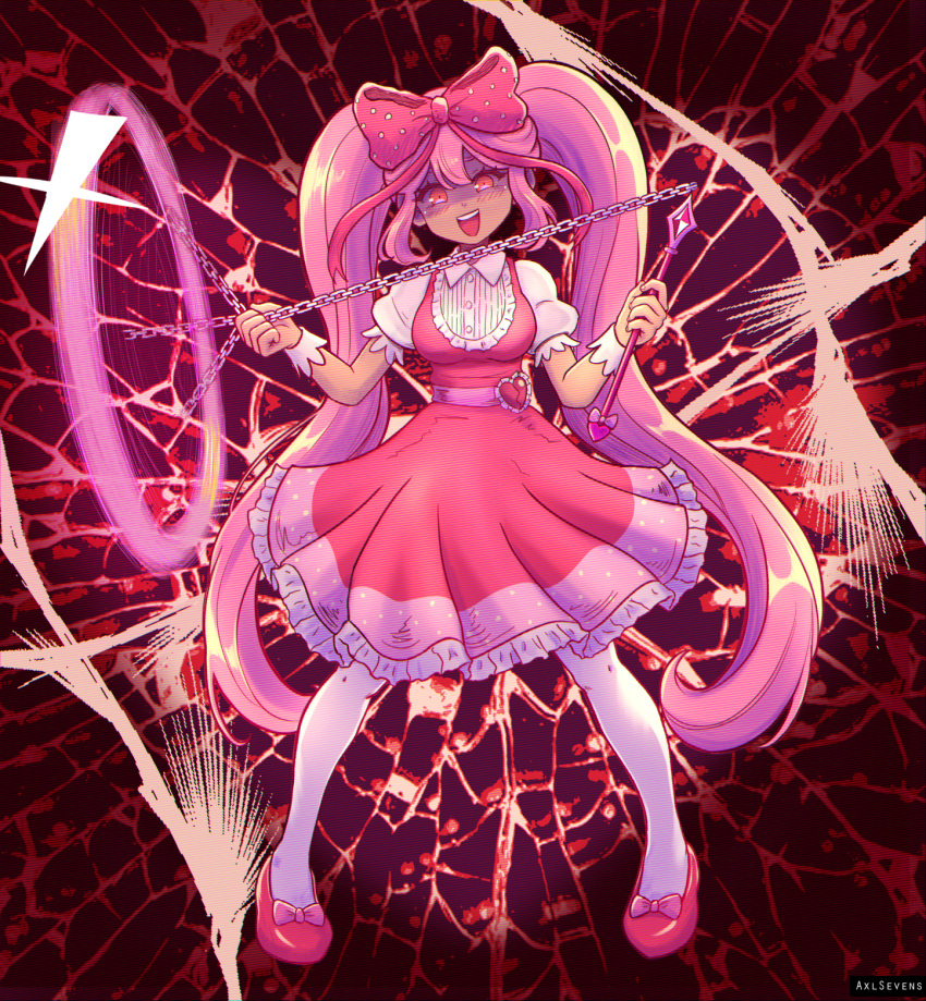 Safebooru - 1girl :d artist name axl sevens belt blush bow breasts chain collared shirt ...