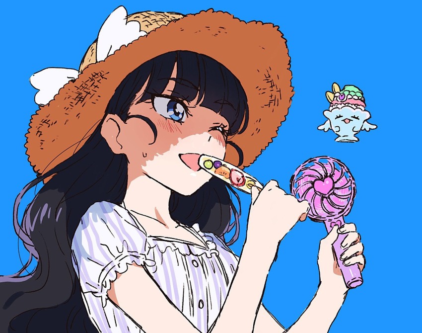 Safebooru 1girl D Black Hair Blue Background Blue Eyes Blunt Bangs 1893