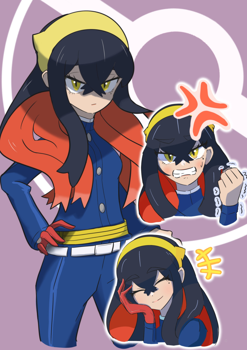 Safebooru - +++ 1girl absurdres anger vein belt belt buckle black hair blue jacket blue pants ...