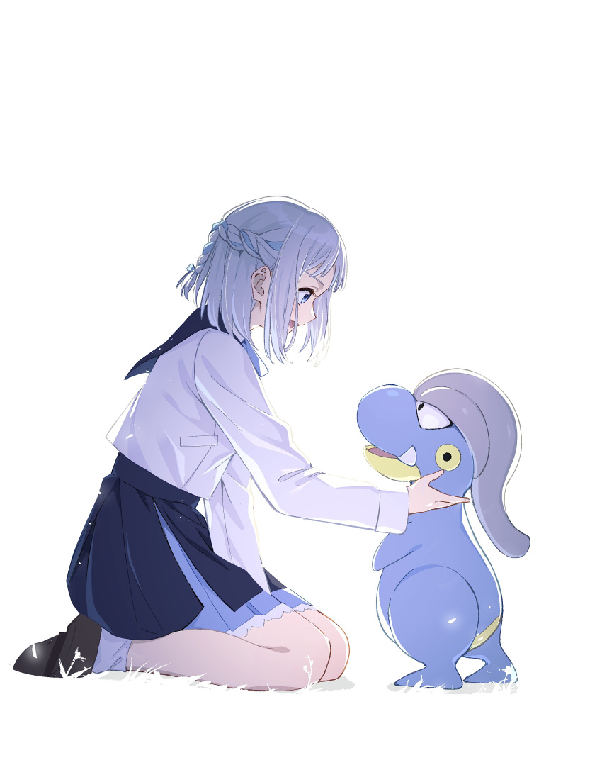 Safebooru - 1girl absurdres bagon black overskirt blue eyes blue ribbon blue skirt braid ...