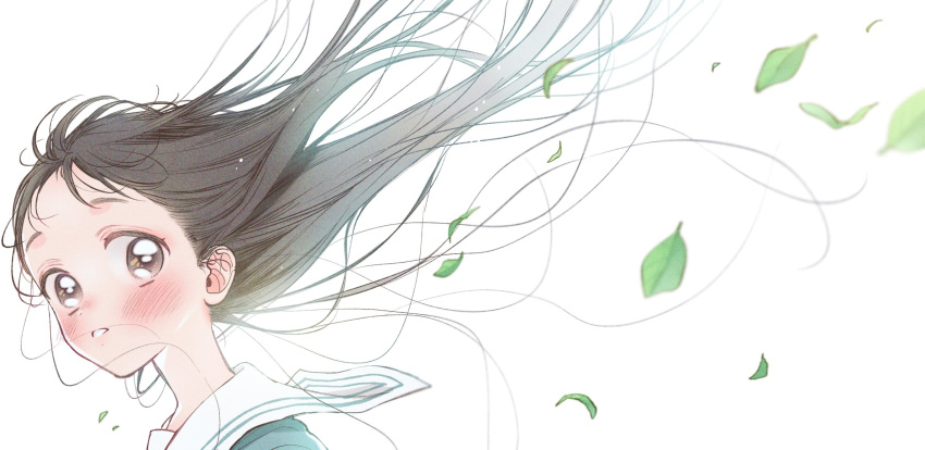 Safebooru - 1girl black hair blush expressionless floating hair grey ...