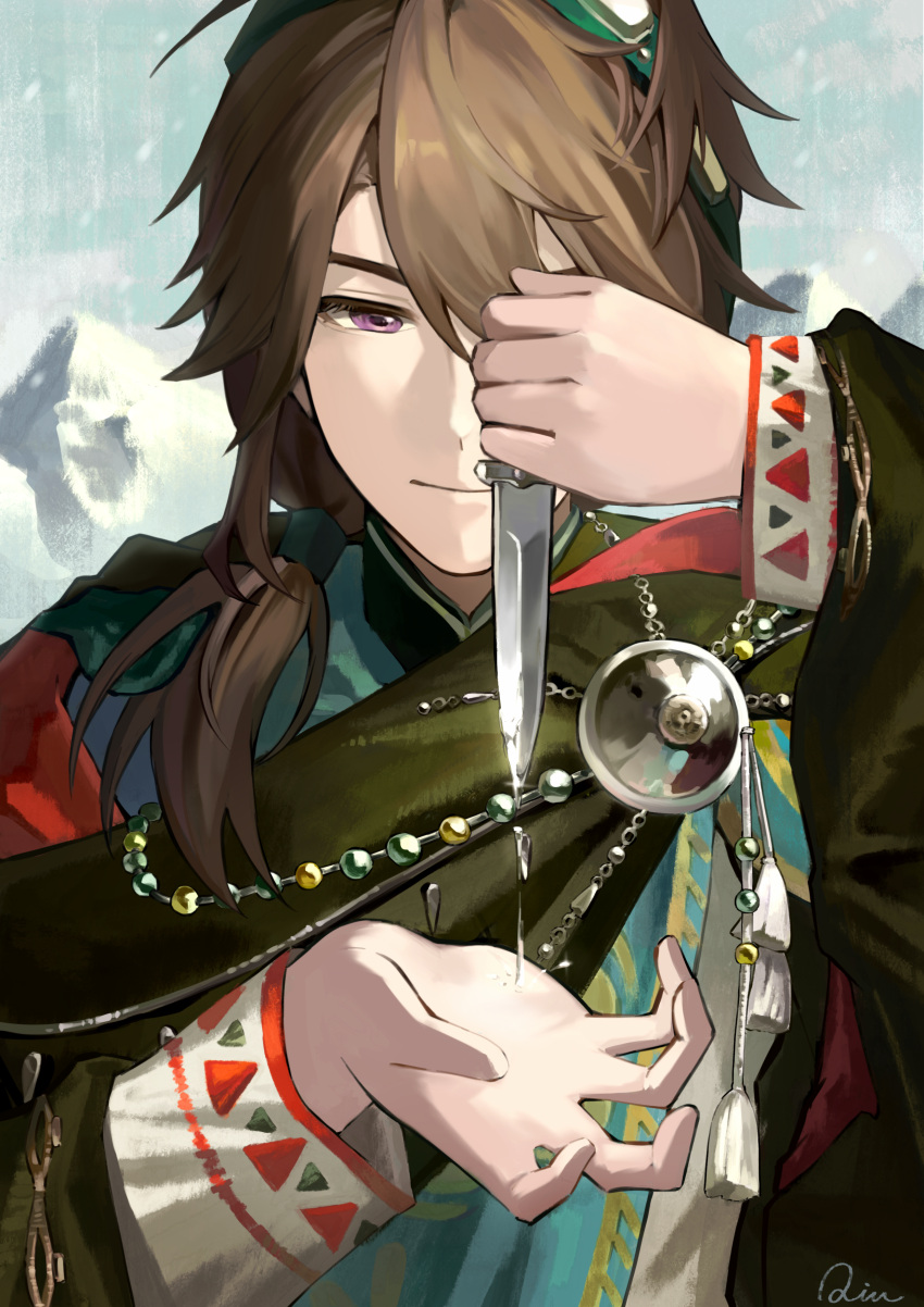 Safebooru - 1boy absurdres artist name blue sky brown hair cape closed ...