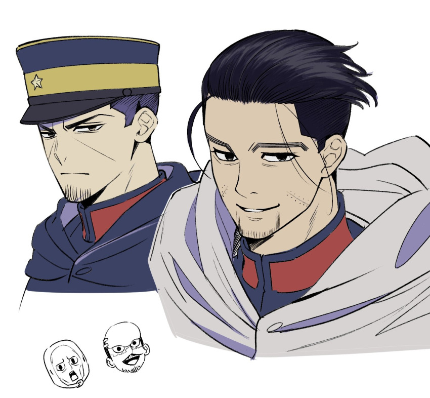 Safebooru - 4boys beard black cloak black eyes black hair blue jacket cloak closed mouth facial ...