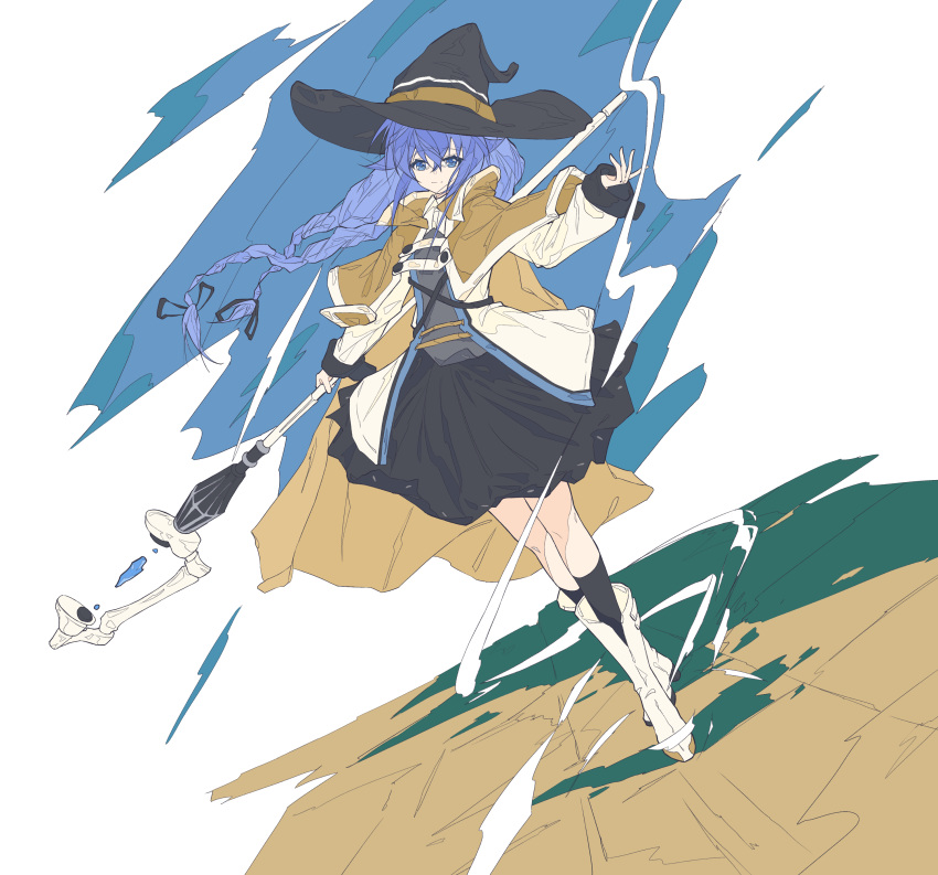 Safebooru - 1girl absurdres black hat black skirt black socks blue eyes blue hair boots braid ...