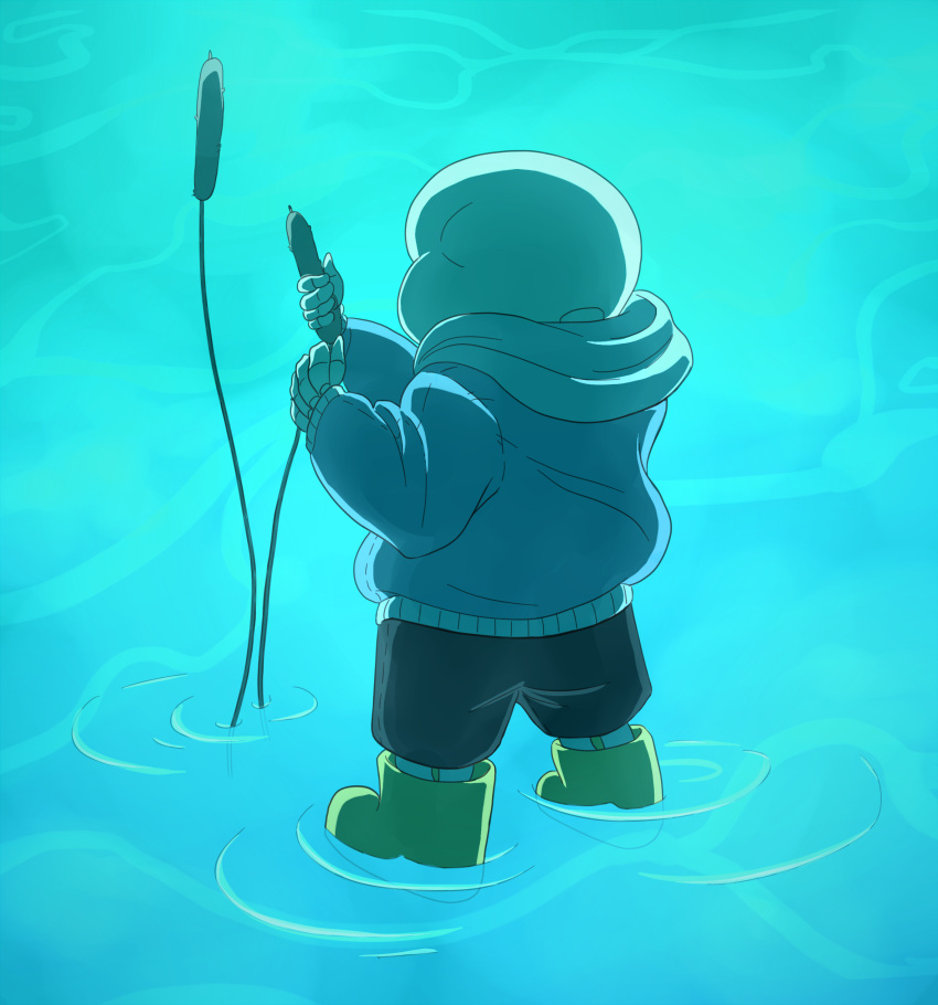 Safebooru - 1boy 2016 2d back black shorts blue jacket boots cattail ...