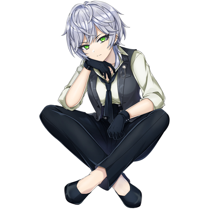 Safebooru - 1girl :| black gloves black necktie black pants black shoes black vest breasts ...
