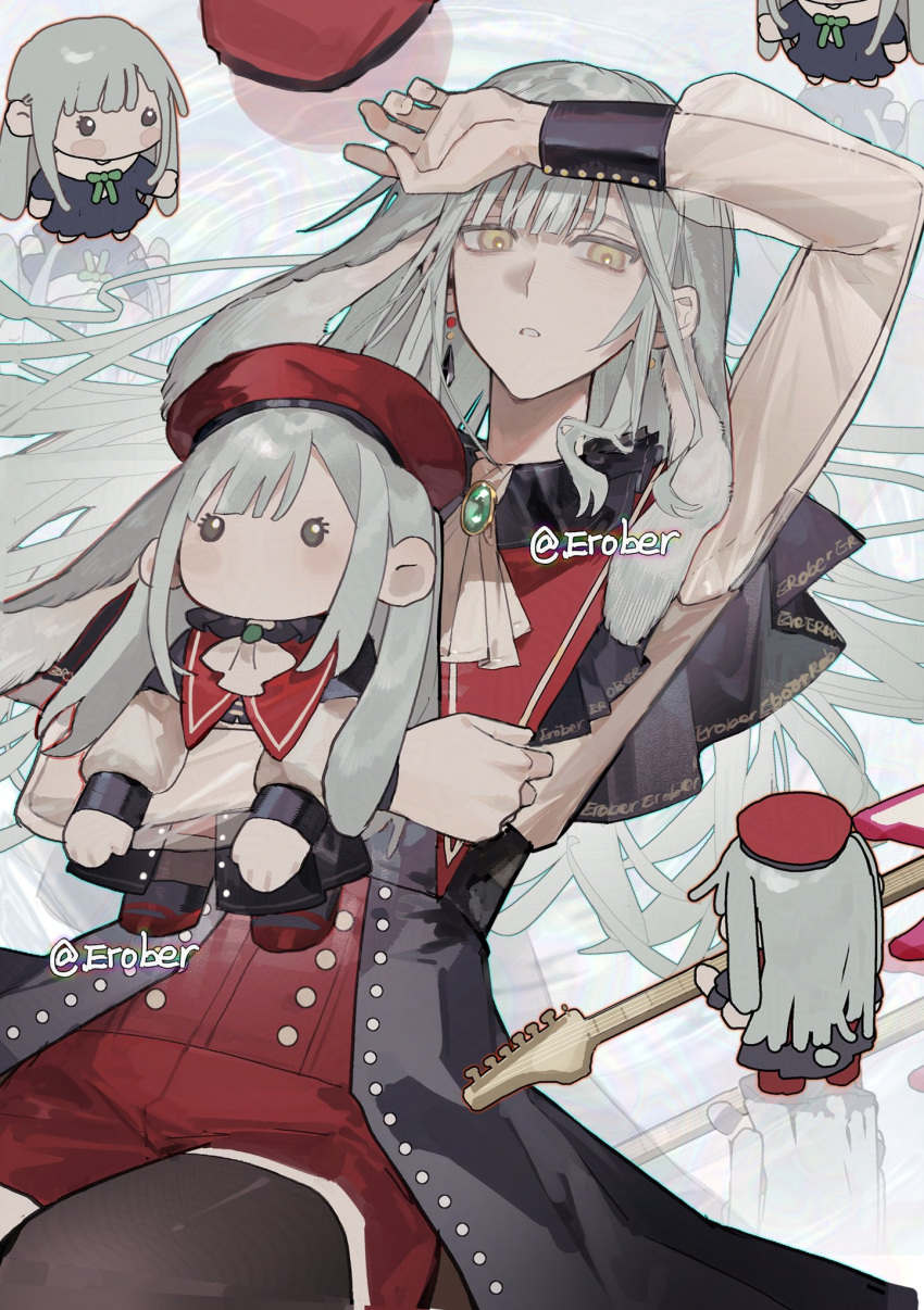 Safebooru - 1girl 7-string guitar alternate species animal ears arknights arm over head arm up ...