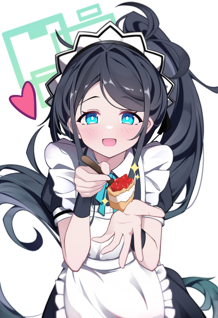 Safebooru - 1girl :d absurdly long hair absurdres apron aqua eyes aqua ribbon aris (blue archive ...