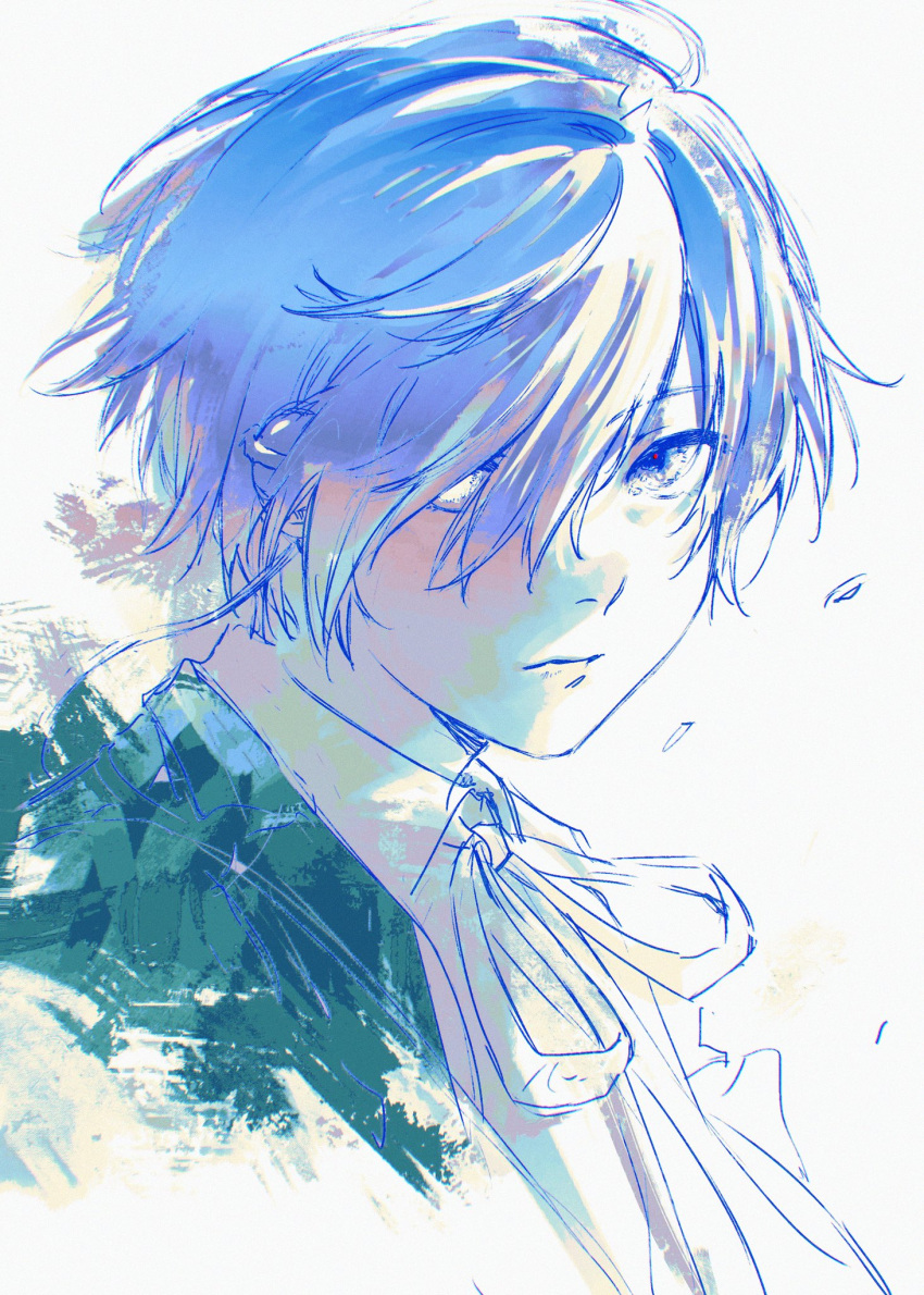 Safebooru - 1boy blue eyes blue hair expressionless highres looking at ...