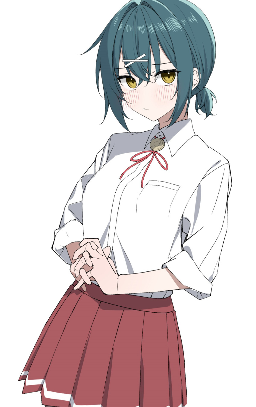Safebooru - 1girl aoyagi (888) blue hair blush collared shirt cowboy ...