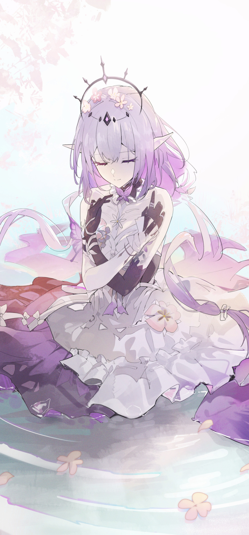 Safebooru - 1girl absurdres asymmetrical gloves black tiara bug butterfly butterfly ornament ...