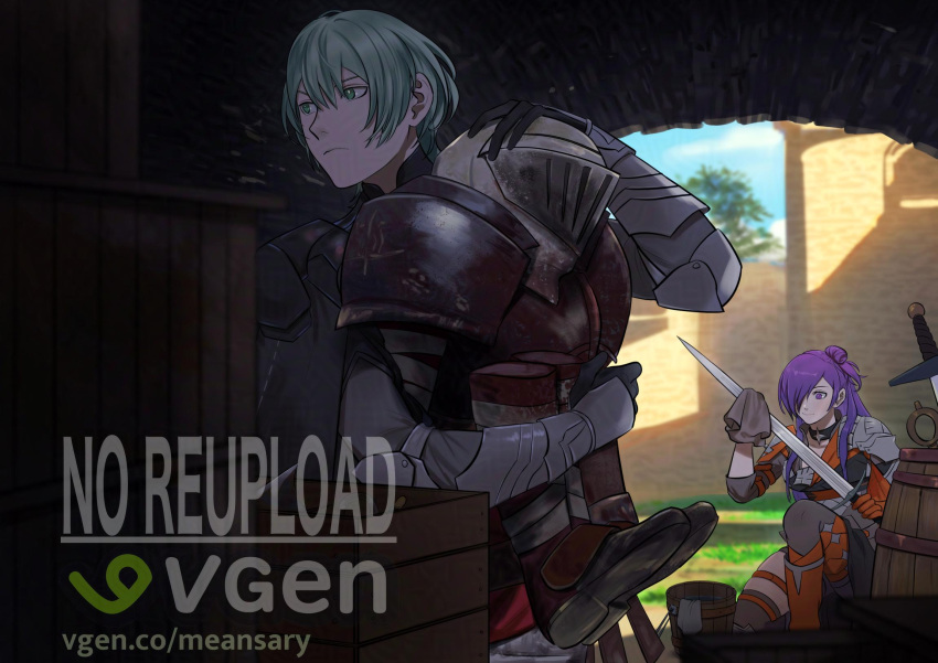 Safebooru - armor barrel black armor box cleaning cleaning sword female ...