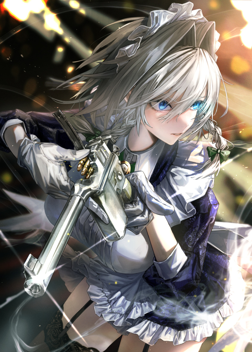 Safebooru - 1girl blue dress blue eyes braid breasts clip (weapon) dress expressionless frills ...