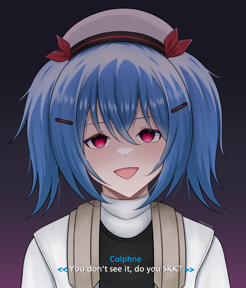 Safebooru - 1girl absurdres artist name beret black background blue hair colphne (girls ...