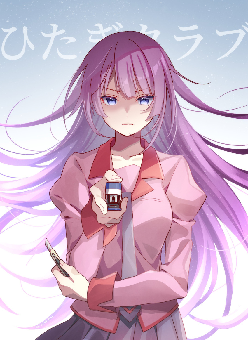 Safebooru - 1girl absurdres bakemonogatari blue eyes boxcutter breasts character name closed ...