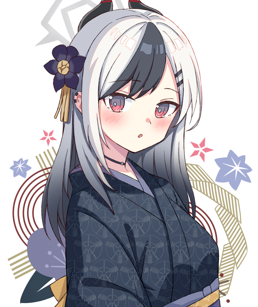 Safebooru - 1girl absurdres black choker black hair black horns black kimono blue archive blush ...