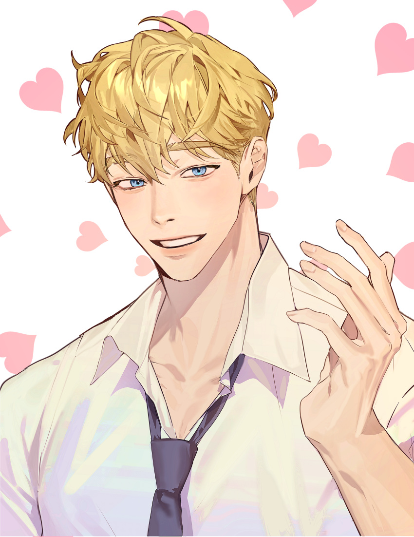 Safebooru - 1boy absurdres black necktie blonde hair blue eyes hair between eyes heart highres ...