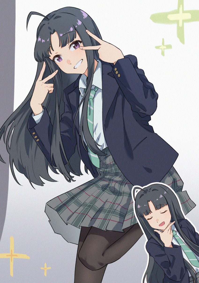 Safebooru - 1girl absurdres ahoge awa subaru black hair black jacket black pantyhose blue ...