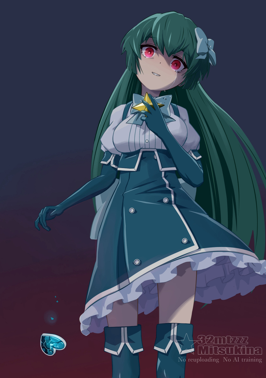 Safebooru - 1girl 32zzz aqua gloves aqua skirt blue boots blue bow blue bowtie blue gloves blue ...