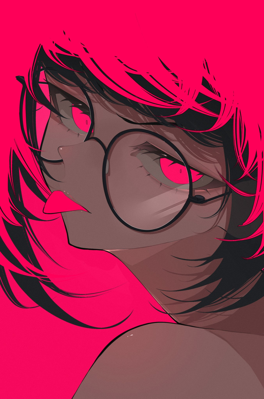 Safebooru - 1girl black-framed eyewear black hair closed mouth commentary request highres ...