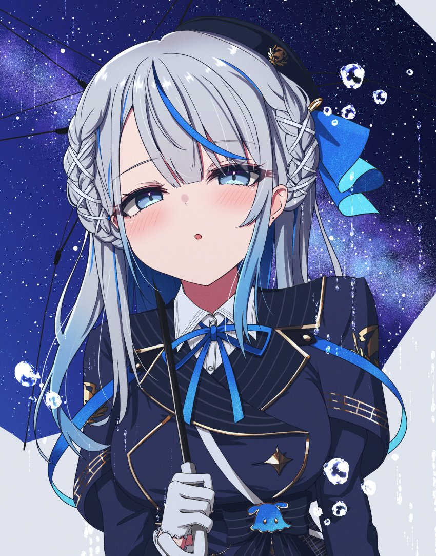 Safebooru - 1girl absurdres amagai ruka beret black hat blue eyes blue hair blue jacket blush ...