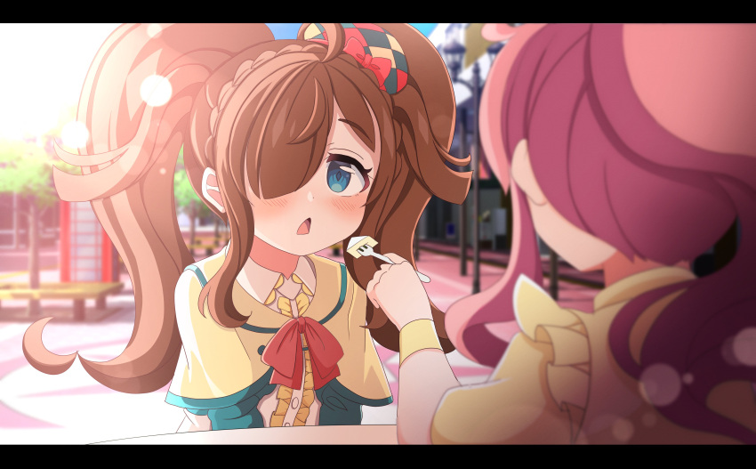 Safebooru - 2girls absurdres ahoge aqua trim bangle ben awa blue eyes blue sky blunt bangs ...