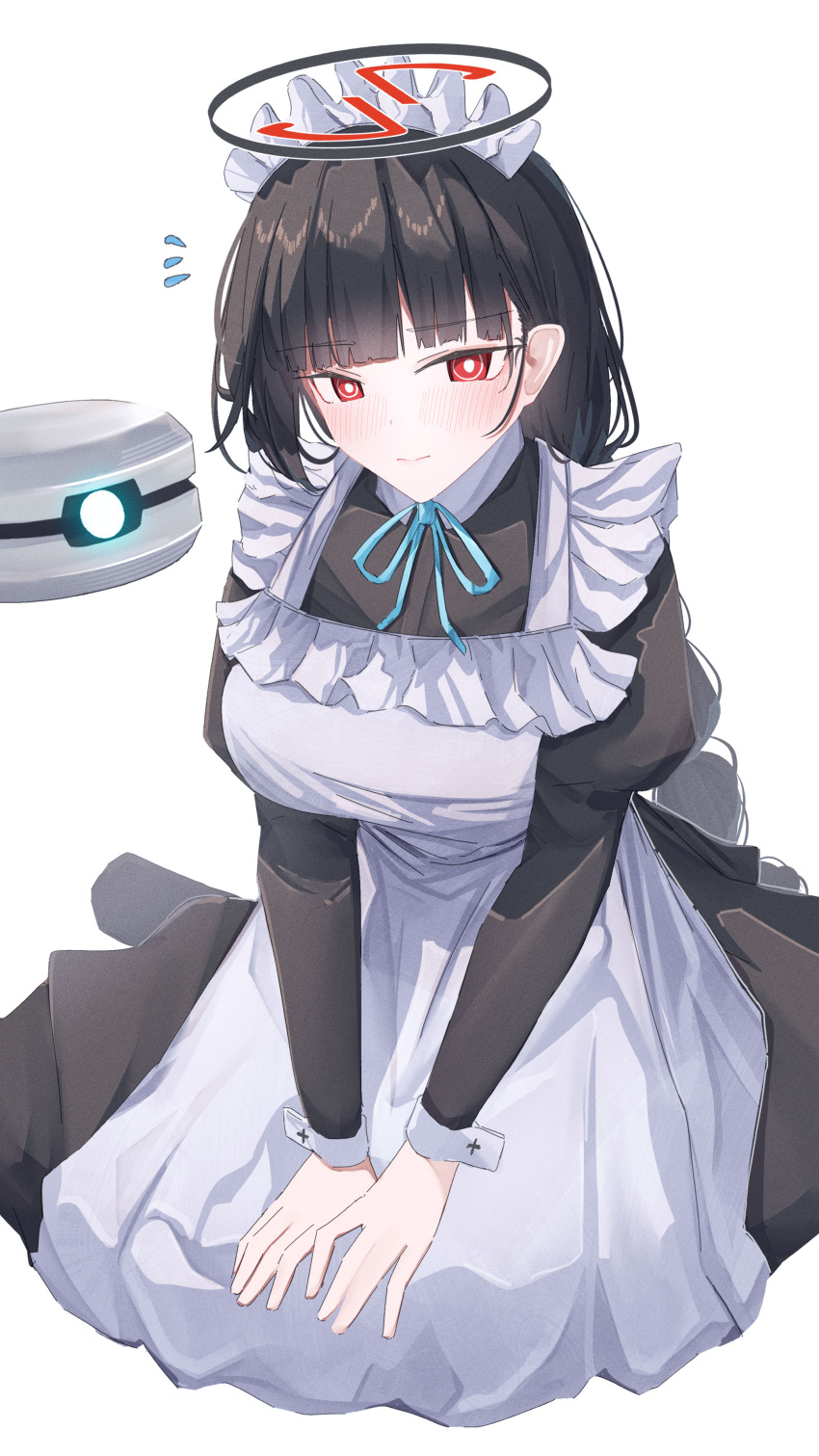 Safebooru - 1girl absurdres alternate costume apron black dress black hair blue archive blue ...