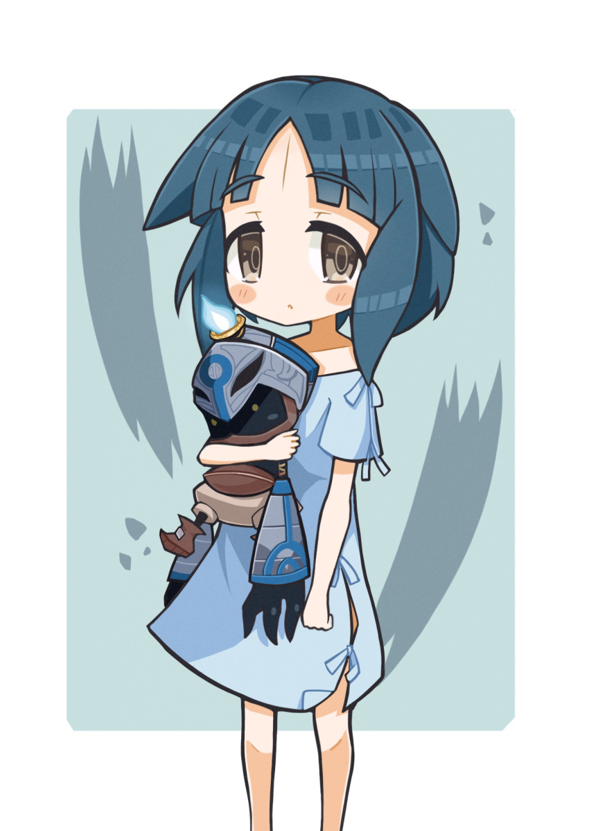 Safebooru - 1girl blue dress blue hair blush boots border brown boots brown eyes doll dress feet ...