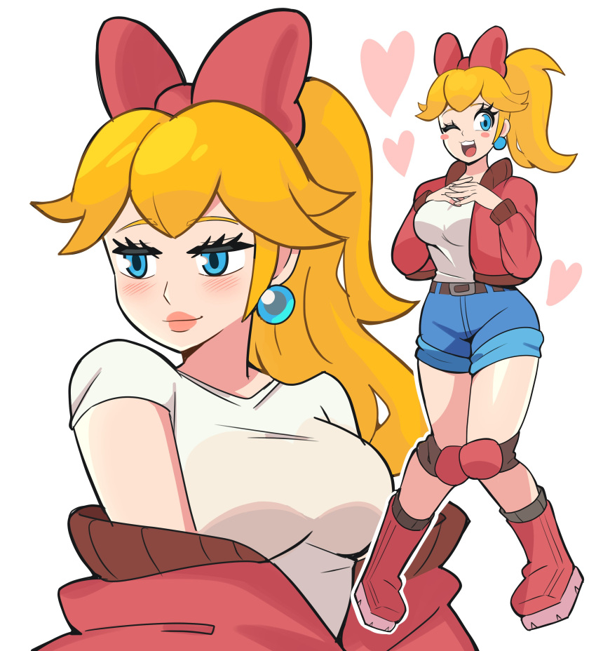 Safebooru - absurdres bbycheese blonde hair blue eyes blue shorts blush stickers boots denim ...