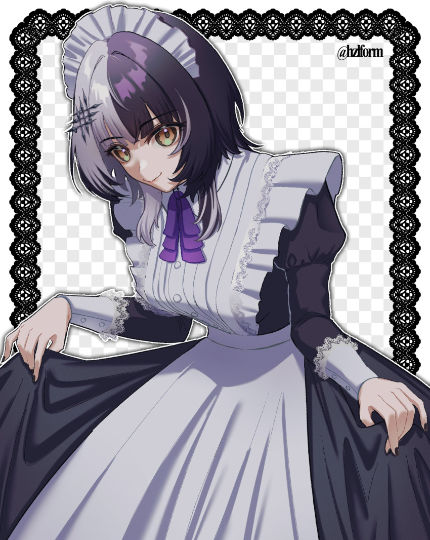 Safebooru - 1girl alternate costume apron black dress black hair closed mouth dress enmaided ...