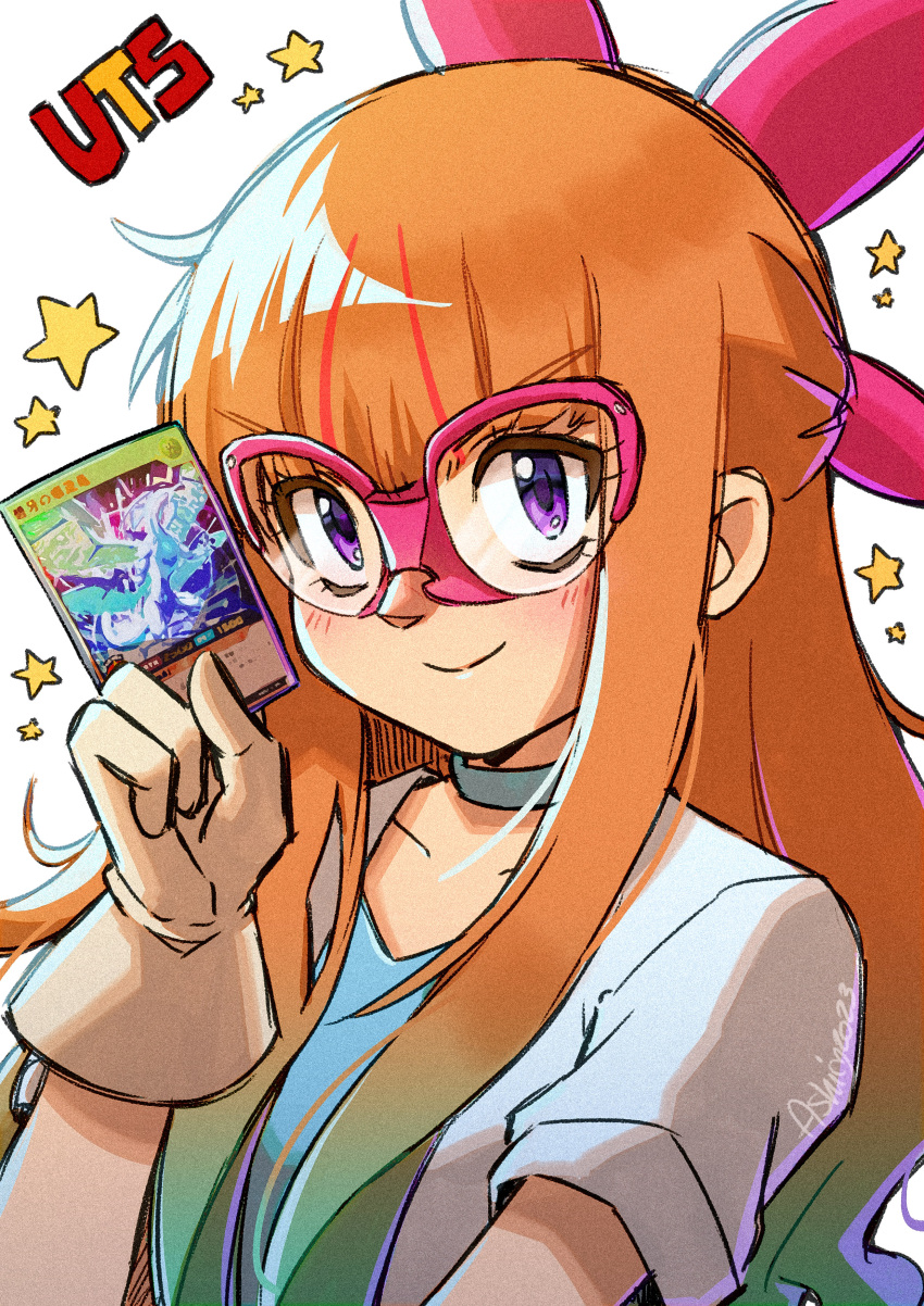 Safebooru - 1girl absurdres alien ashi artist name blush bow brown hair card closed mouth ...